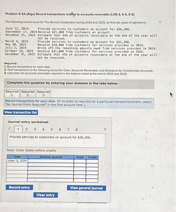 Solved The following events occur for The Benson Corporation | Chegg.com