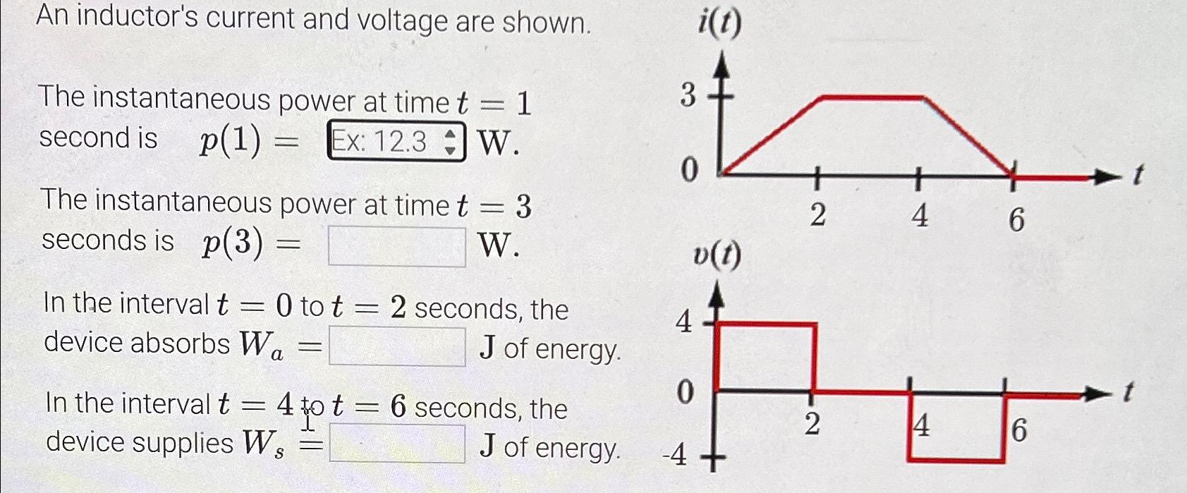 Solved An inductor's current and voltage are shown.The | Chegg.com