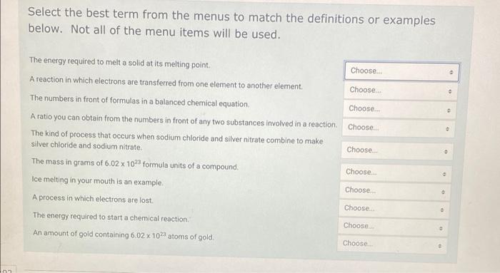 Solved Select the best term from the menus to match the | Chegg.com