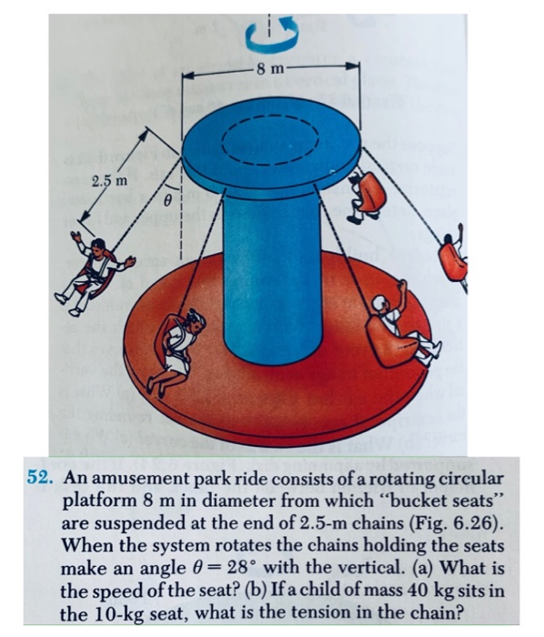 Solved G -8 m 2.5 m e 52. An amusement park ride consists of | Chegg.com