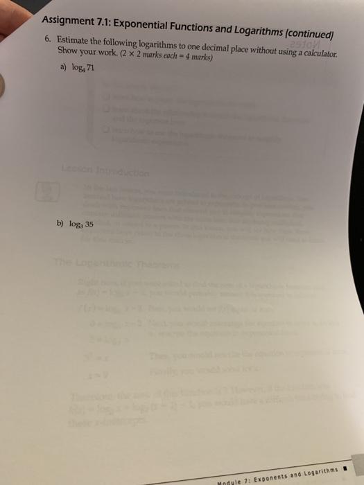 Solved Assignment 7.1: Exponential Functions and Logarithms | Chegg.com