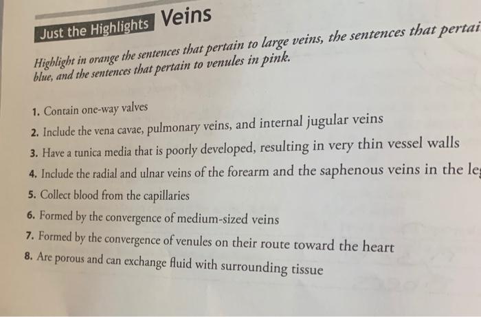 Solved Just the Highlights Veins Highlight in orange the | Chegg.com
