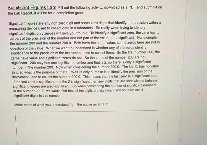 Solved Significant Figures Lab: Fill out the following | Chegg.com