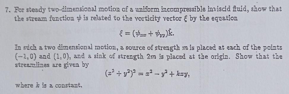 Solved 7. For steady two-dimensional motion of a uniform | Chegg.com