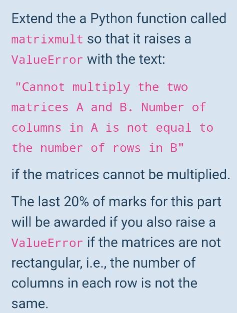 Solved Create a Python function called matrixmult. This | Chegg.com
