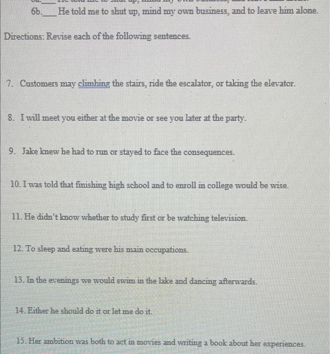Solved Directions: Place a check by the parallel sentence in | Chegg.com
