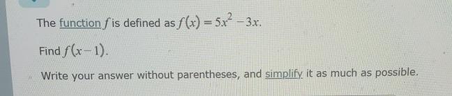 Solved The function f ﻿is defined as f(x)=5x2-3x.Find | Chegg.com