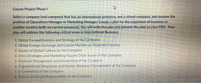 Course Project Phase 1 Select a company (real | Chegg.com