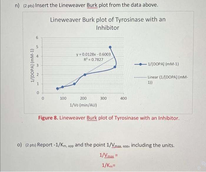 Solved n) (2 pts) Insert the Lineweaver Burk plot from the | Chegg.com