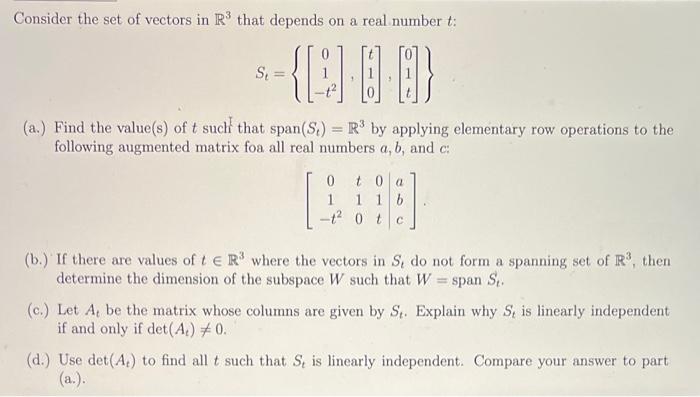 Solved Consider the set of vectors in R3 that depends on a | Chegg.com