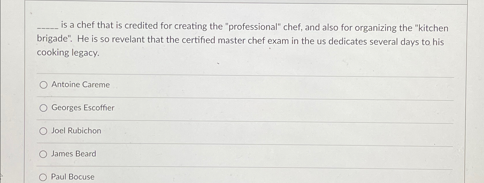 Solved is a chef that is credited for creating the | Chegg.com