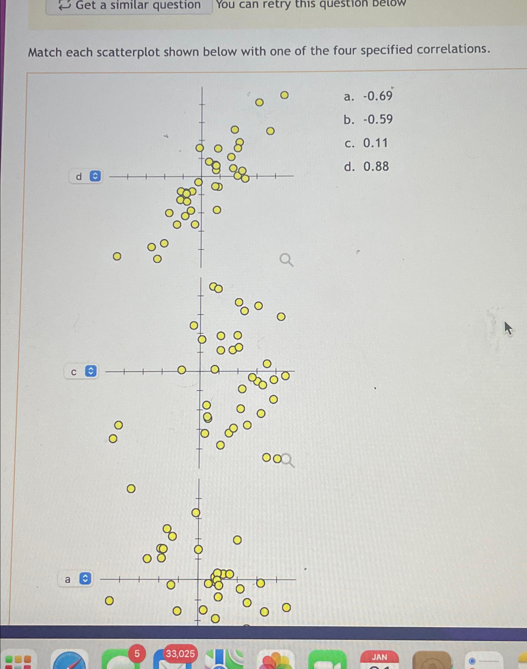 Solved Match each scatterplot shown below with one of the | Chegg.com
