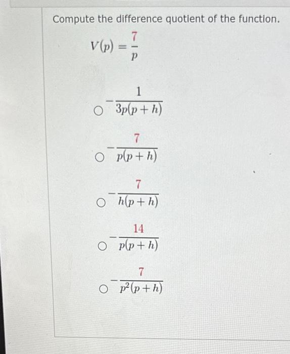 Solved Compute the difference quotient of the function. | Chegg.com