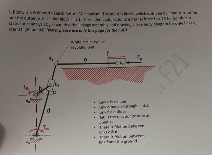 Solved 3. Below is a Whitworth Quick-Return Mechanism. The | Chegg.com