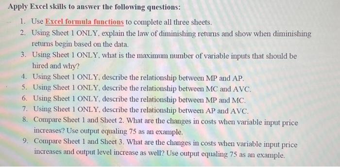Solved Sheet1: assume price of fixed input is $20 per unit | Chegg.com