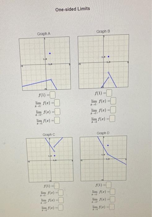 Solved One-sided Limits Graph A Graph B 10. f(1) = lim | Chegg.com