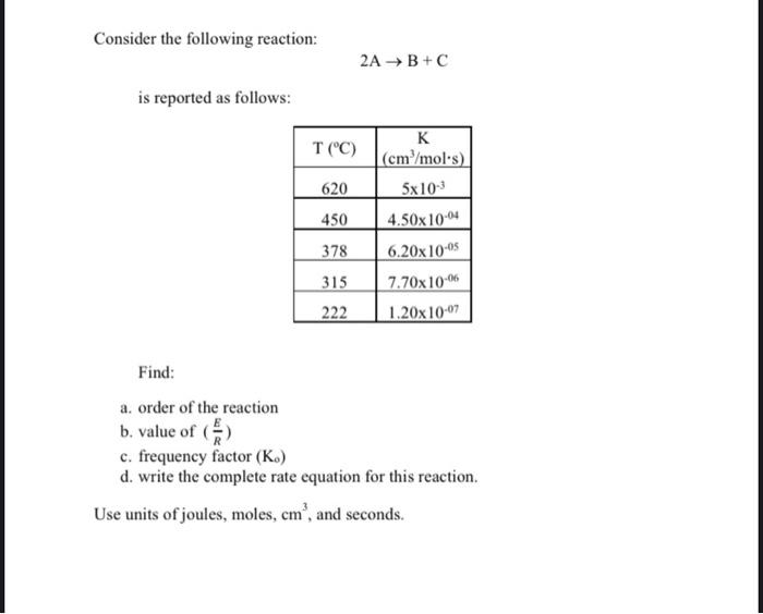 Solved Consider the following reaction: 2A +B+C is reported | Chegg.com