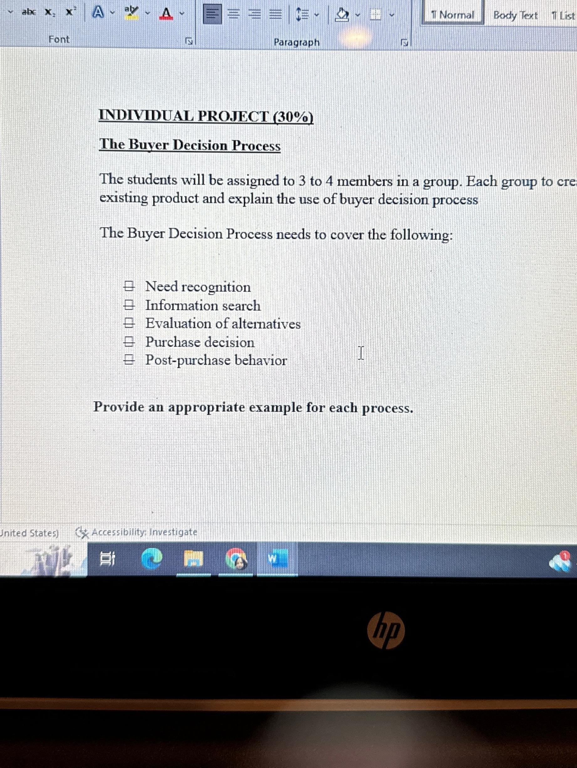 Solved INDIVIDUAL PROJECT (30%)The Buyer Decision ProcessThe | Chegg.com