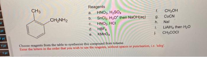 Solved CH3 a b CH2NH2 Reagents HNO3, H2SO4 SnCl2, H3O* then | Chegg.com