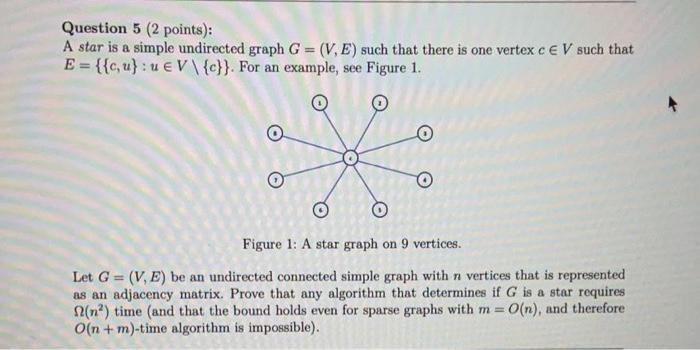 Solved Question 5 (2 points): A star is a simple undirected | Chegg.com