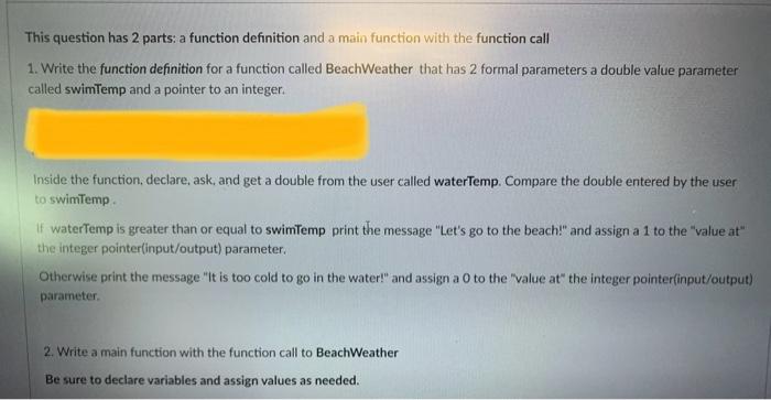 Solved This question has 2 parts: a function definition and | Chegg.com