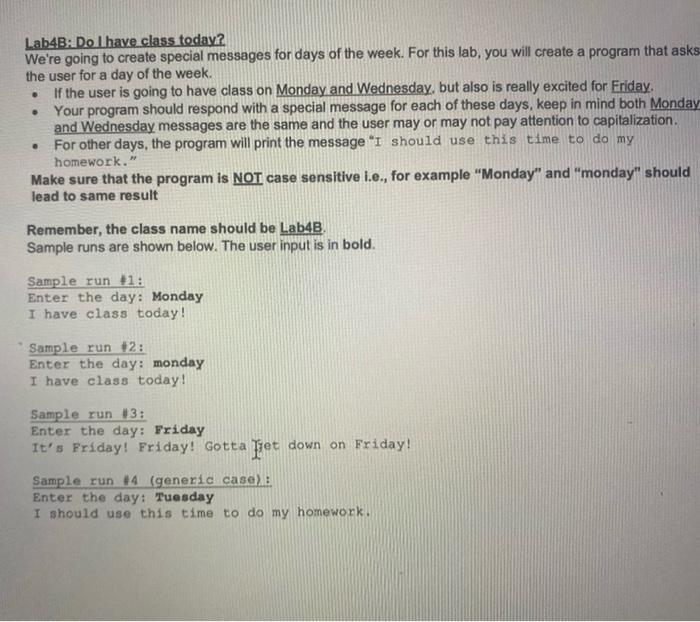 Solved Lab4B: Do I have class today? We're going to create | Chegg.com