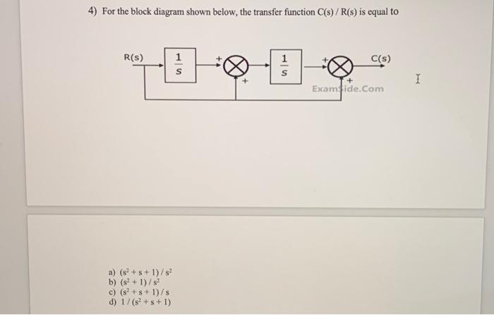 Solved 4) For the block diagram shown below, the transfer | Chegg.com