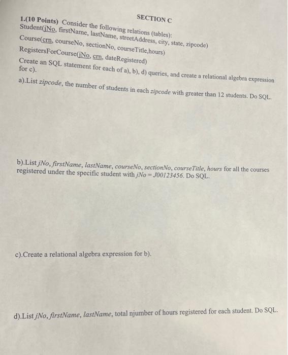 Solved 1.(10 Points) Consider the following relations | Chegg.com
