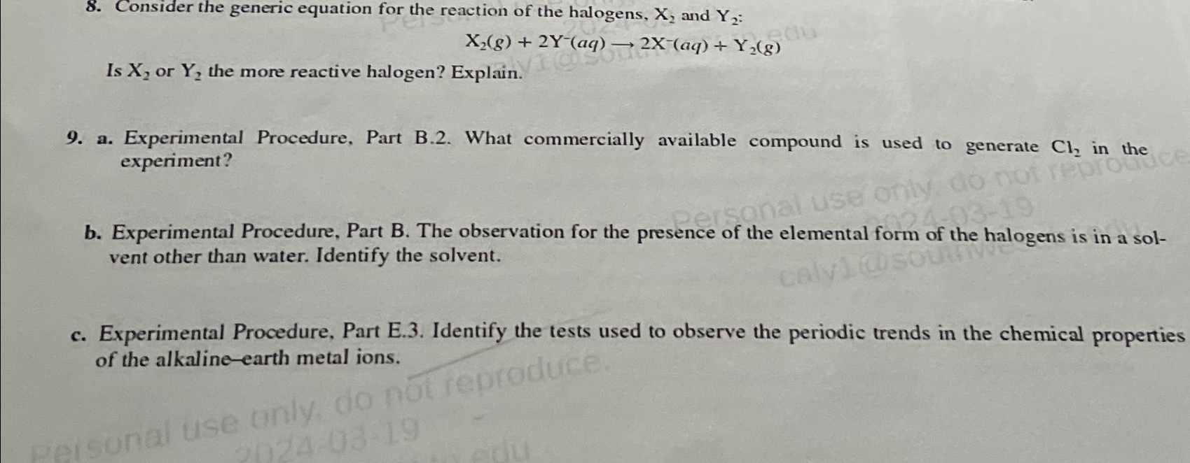 Solved Consider the generic equation for the reaction of the | Chegg.com