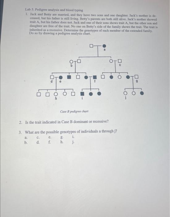 Lab 5. Pedigree analysis and blood typing 1. Jack and | Chegg.com