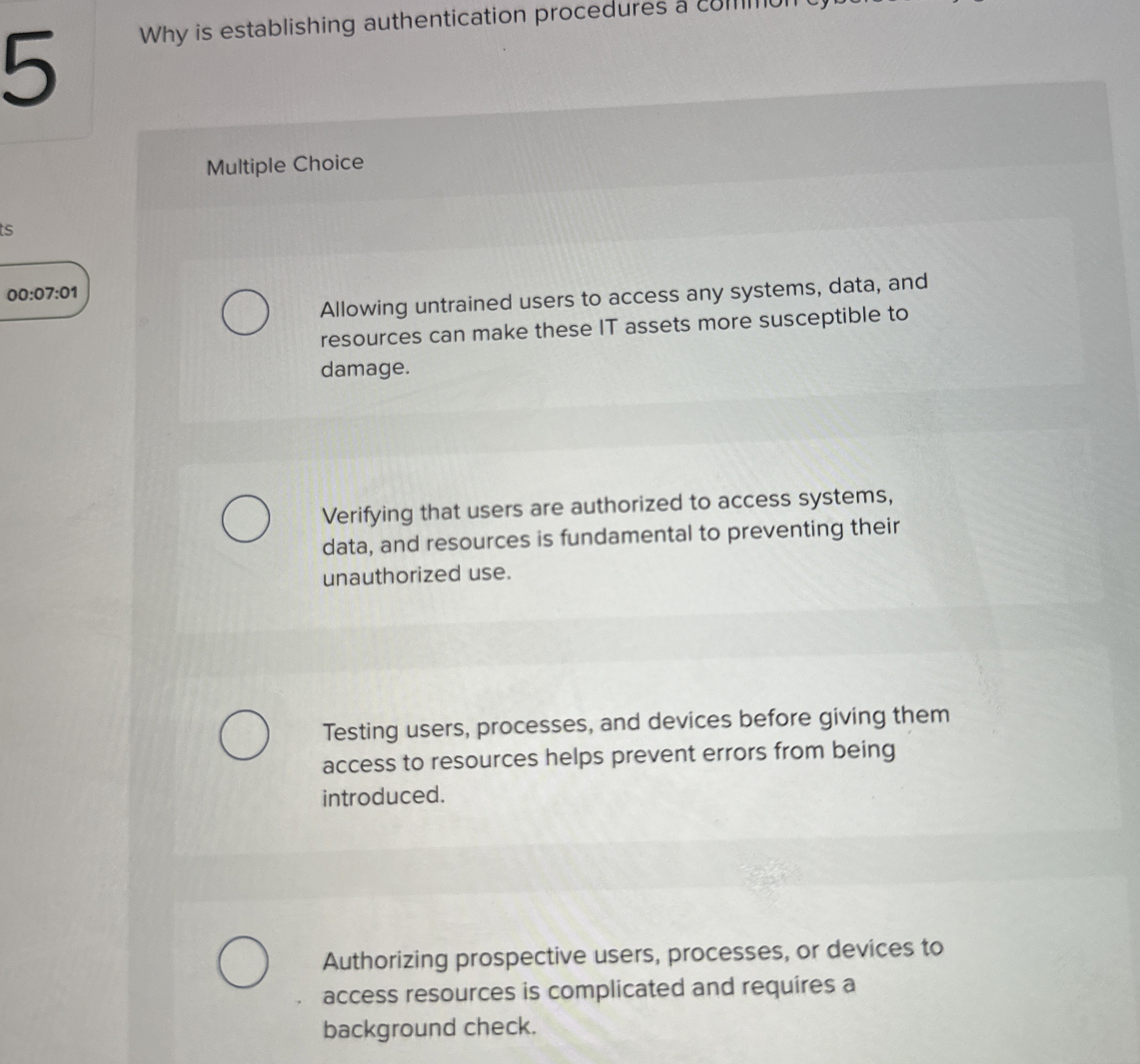 Solved Why is establishing authentication procedures | Chegg.com