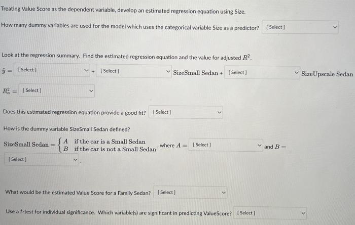 Solved Treating Value Score as the dependent variable, | Chegg.com