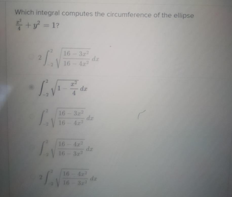 Solved Which integral computes the circumference of the | Chegg.com