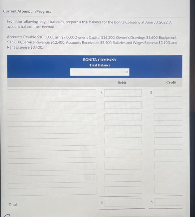 Solved Current Attempt in Progress From the following ledger | Chegg.com