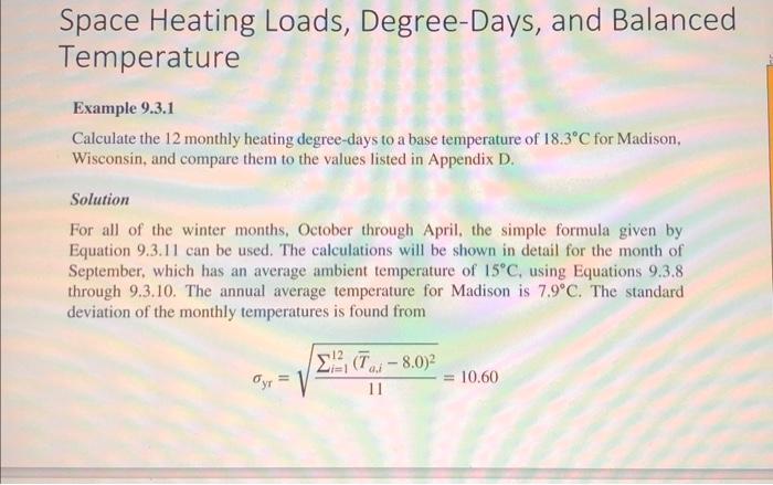 Example 9.3 .1 Calculate the 12 monthly heating | Chegg.com