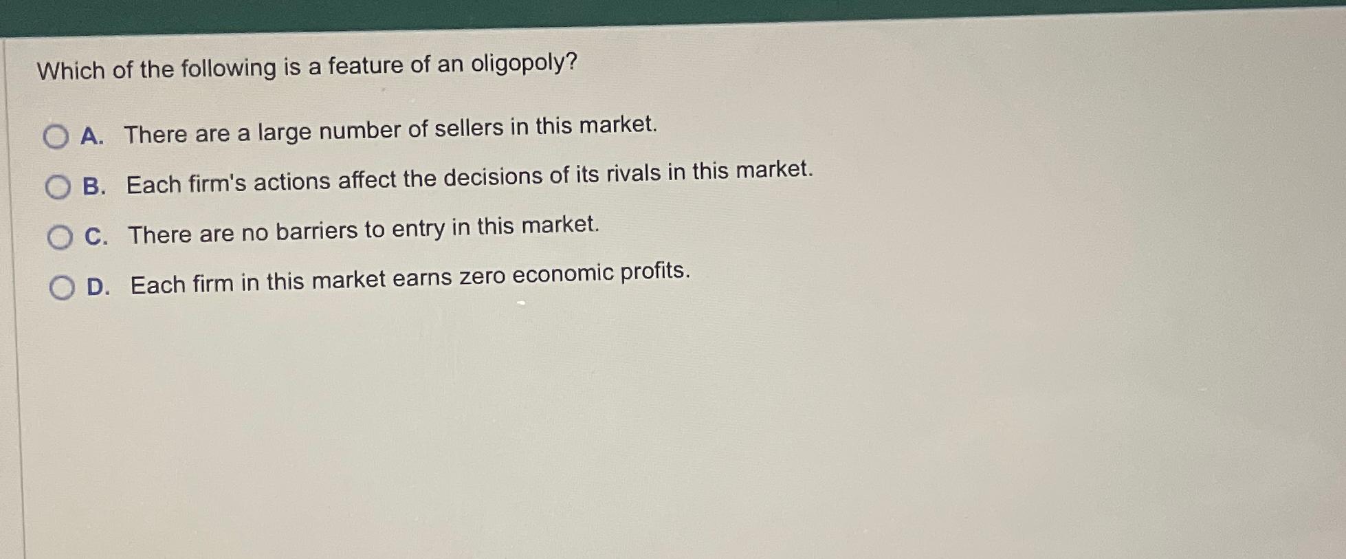 Solved Which of the following is a feature of an | Chegg.com