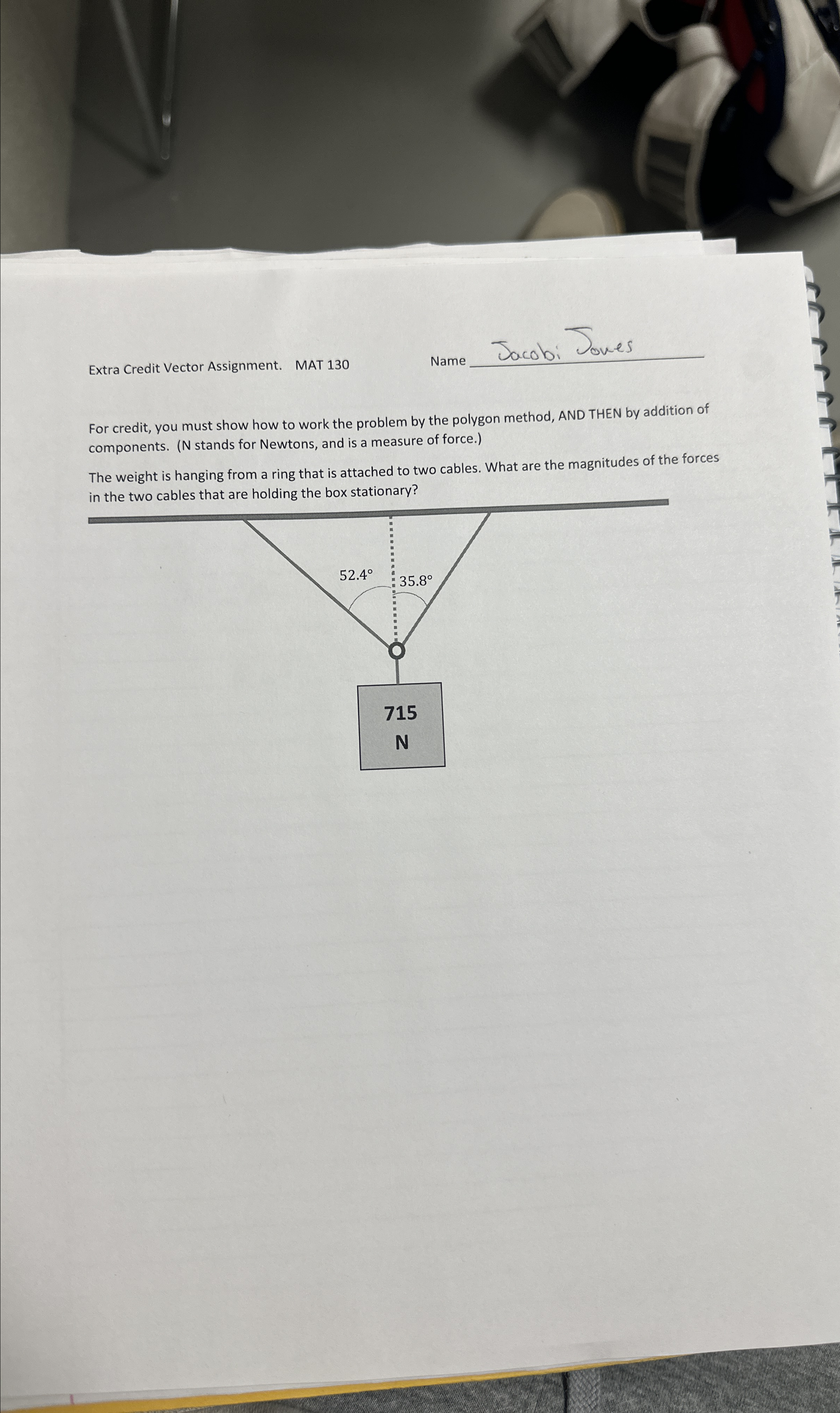 Solved Extra Credit Vector Assignment. MAT 130Nameq,For | Chegg.com