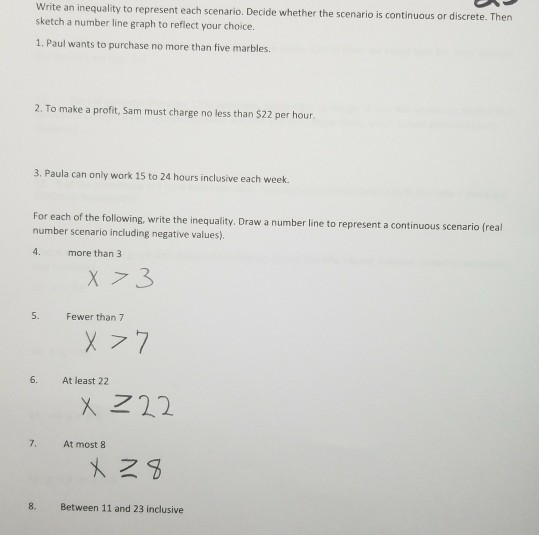 Solved Write an inequality to represent each scenario. | Chegg.com Solved Write an inequality to represent each scenario. | Chegg.com