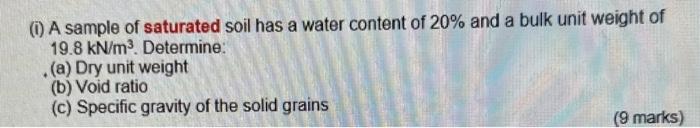 Solved (i) A sample of saturated soil has a water content of | Chegg.com