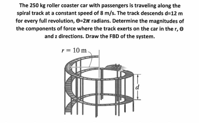 Solved The 250 kg roller coaster car with passengers is | Chegg.com