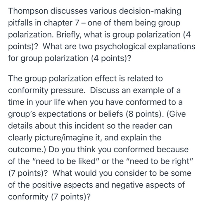 Solved Thompson discusses various decision-making pitfalls | Chegg.com