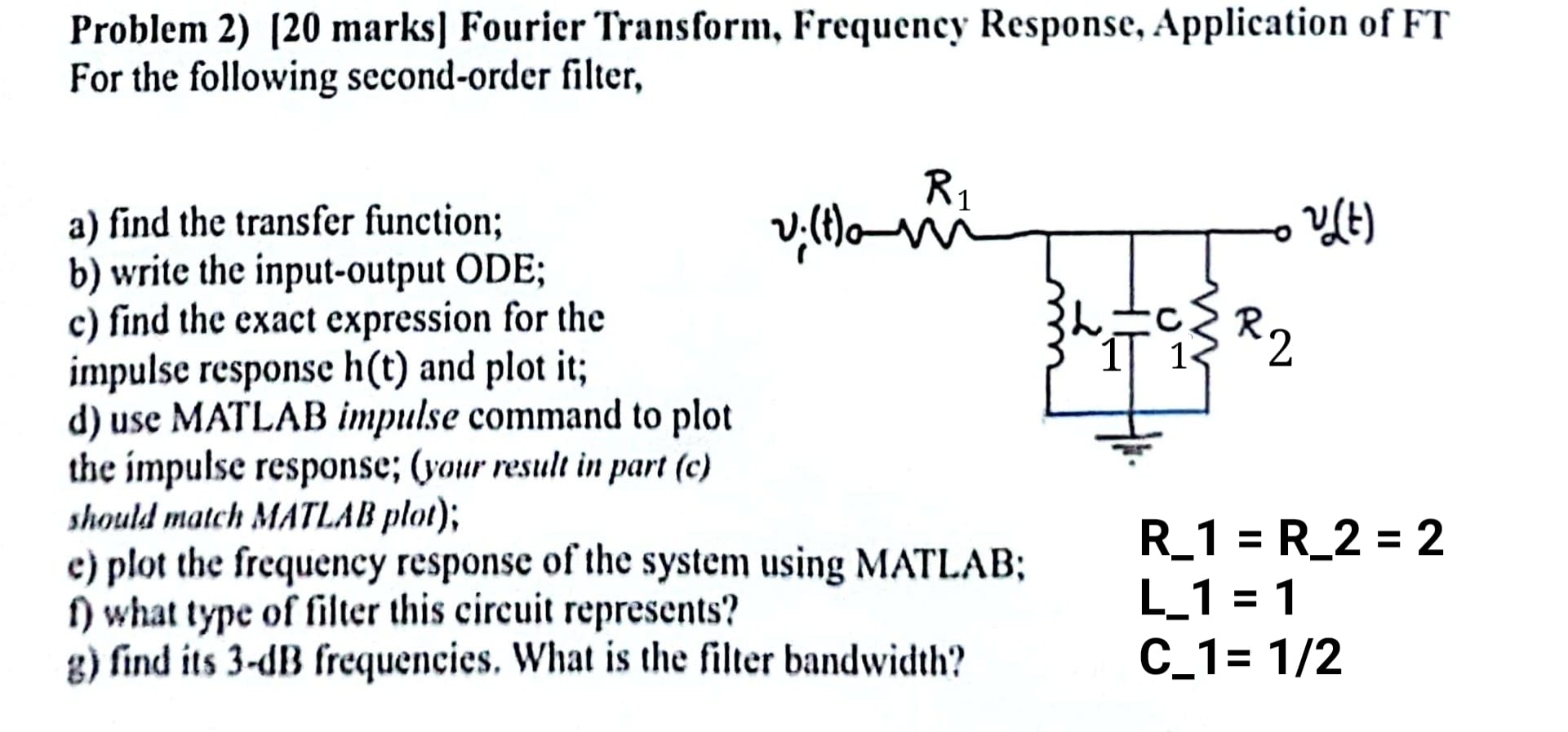 Solved Problem 2) [20 ﻿marks] ﻿Fourier Transform, Frequency | Chegg.com