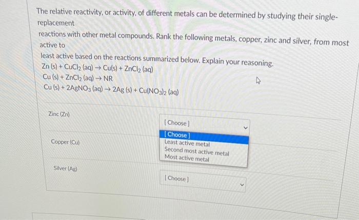 Solved The relative reactivity, or activity, of different | Chegg.com