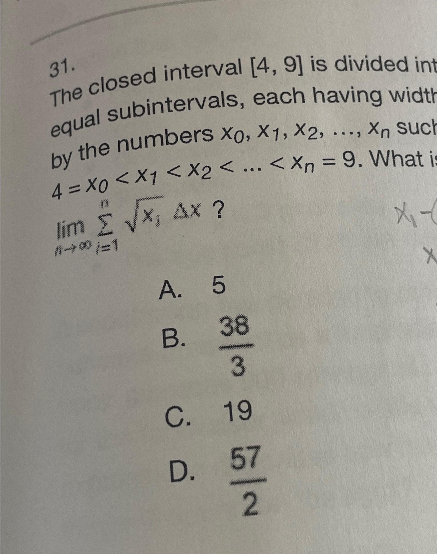 Solved The closed interval 4,9 ﻿is divided int equal | Chegg.com