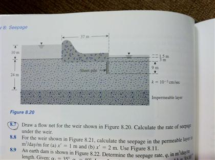 Draw a flow net for the weir shown in figure 8.20. | Chegg.com