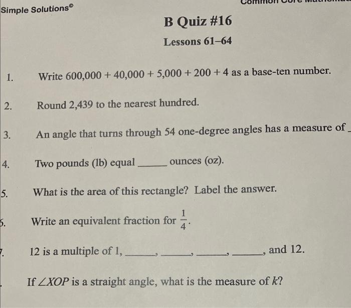 Solved Simple Solutions ∘ B Quiz \#16 Lessons 61-64 1. Write | Chegg.com