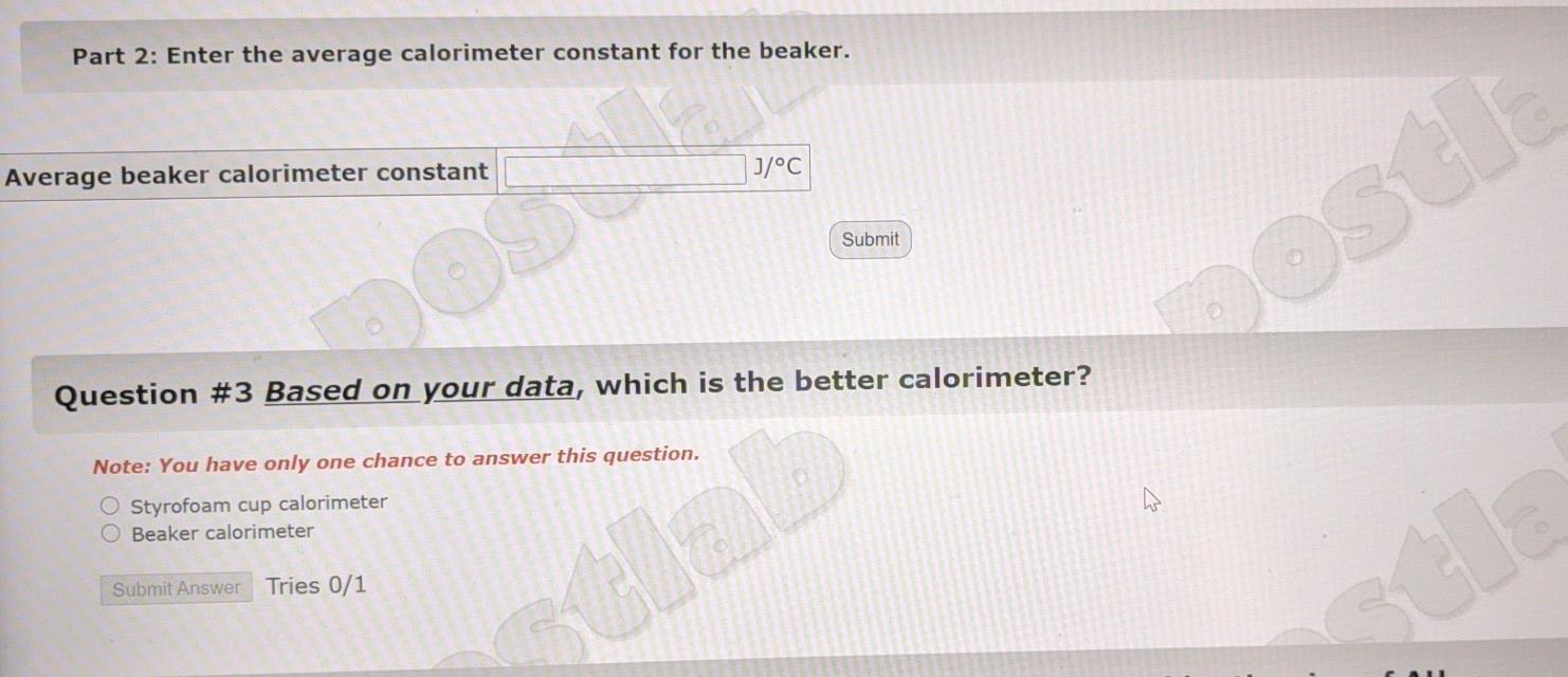 Part 2: Enter the average calorimeter constant for | Chegg.com