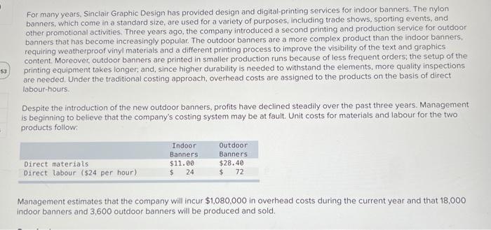 Solved For many years, Sinclair Graphic Design has provided | Chegg.com
