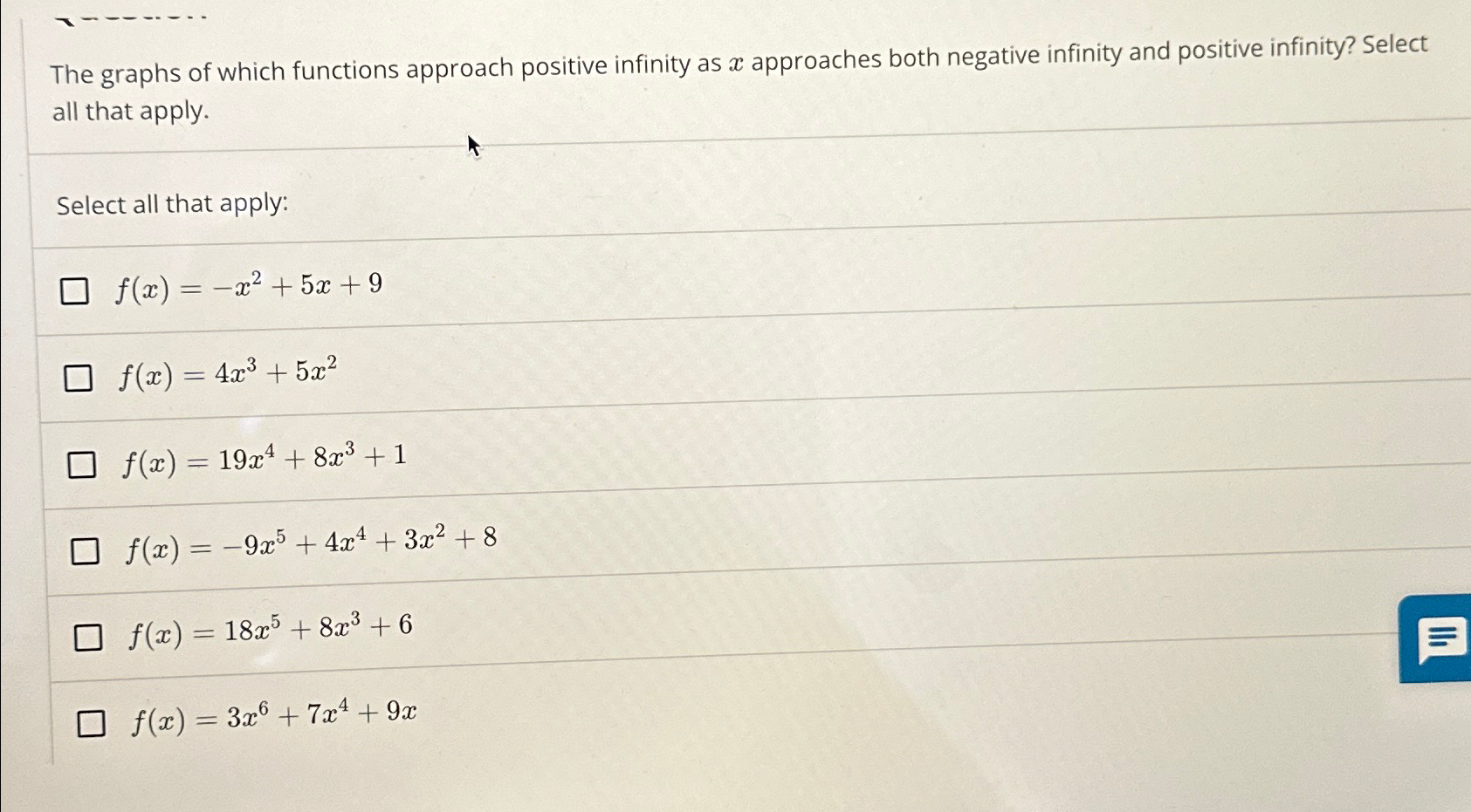 Solved The graphs of which functions approach positive | Chegg.com
