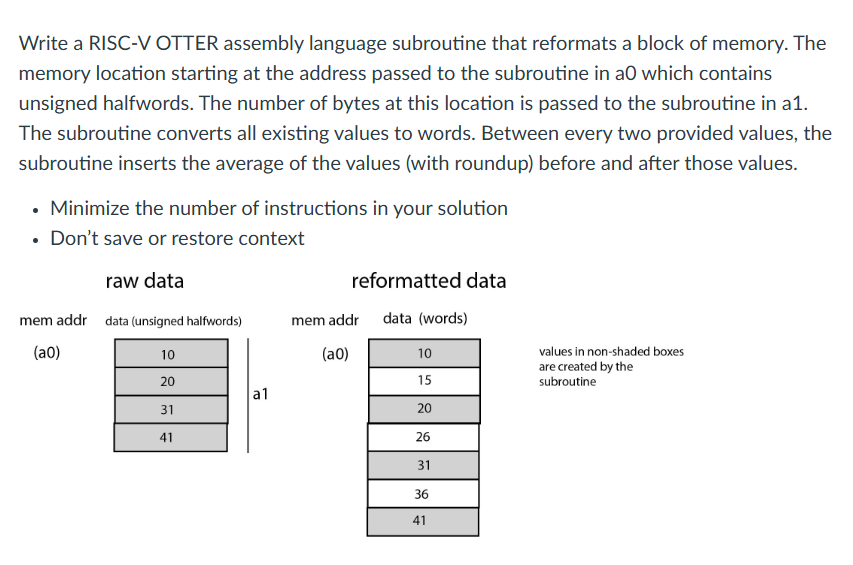 Solved Write a RISC-V OTTER assembly language subroutine | Chegg.com